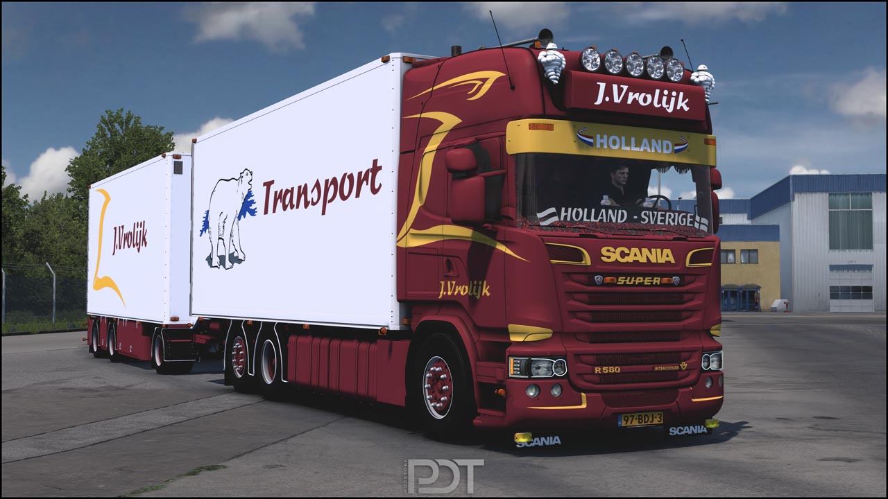 Scania R580 J.Vrolijk Transport + Trailer v12 1.54 - ETS2 mods download