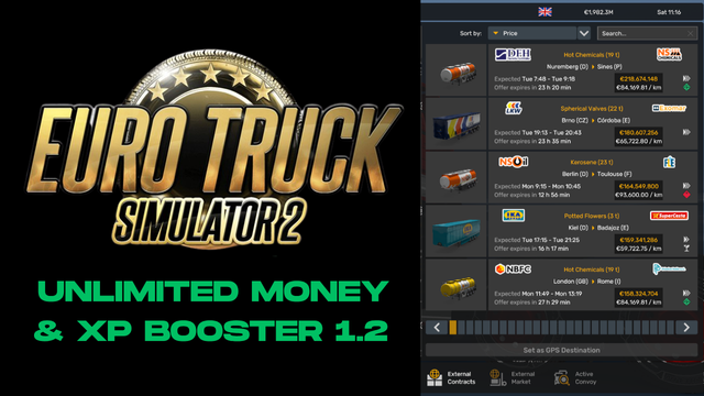 Unlimited Money & XP Booster v1.2 - ETS2 mods download